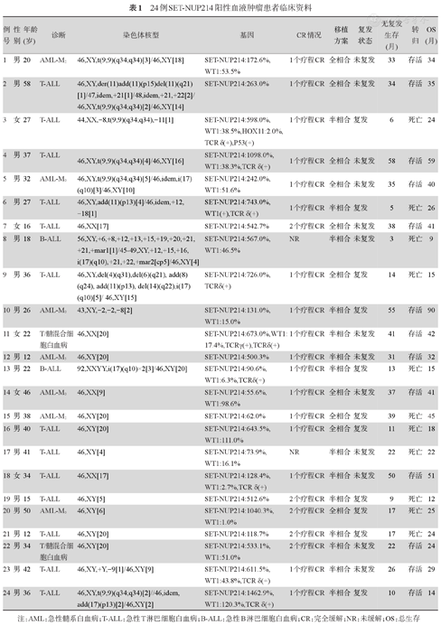 SET-NUP214融合基因阳性血液恶性肿瘤24例临床特性分析 - 中华血液学杂志